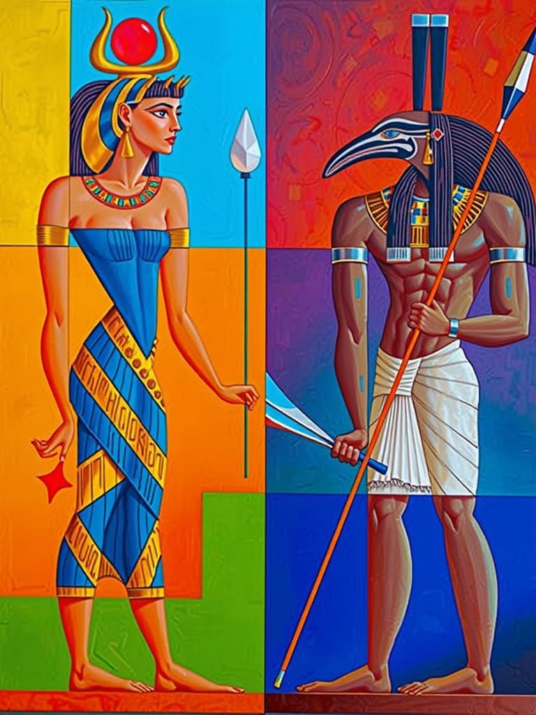 Ancient Egyptian mythology: Isis and Seth, contrasting goddess and god.