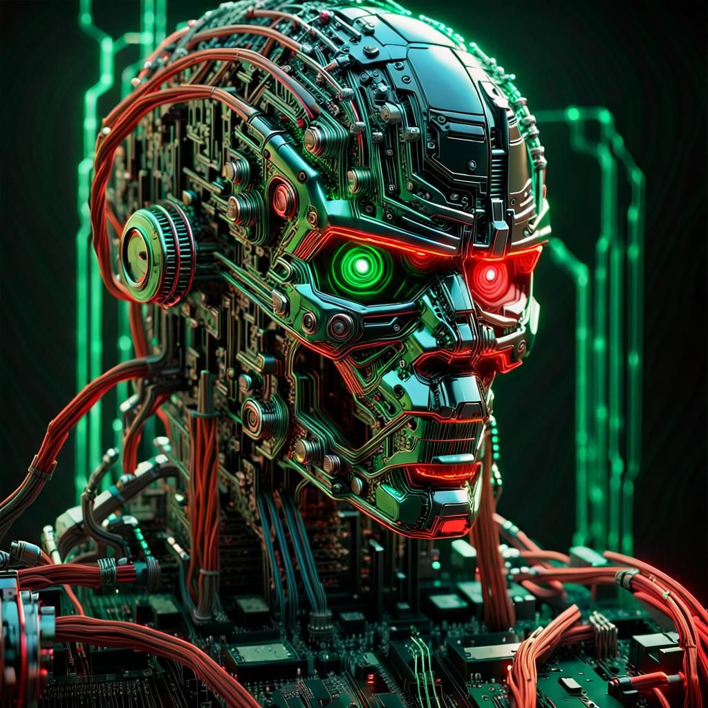 Glowing circuit board Terminator, Borg, Predator. Crystal glass-like ...