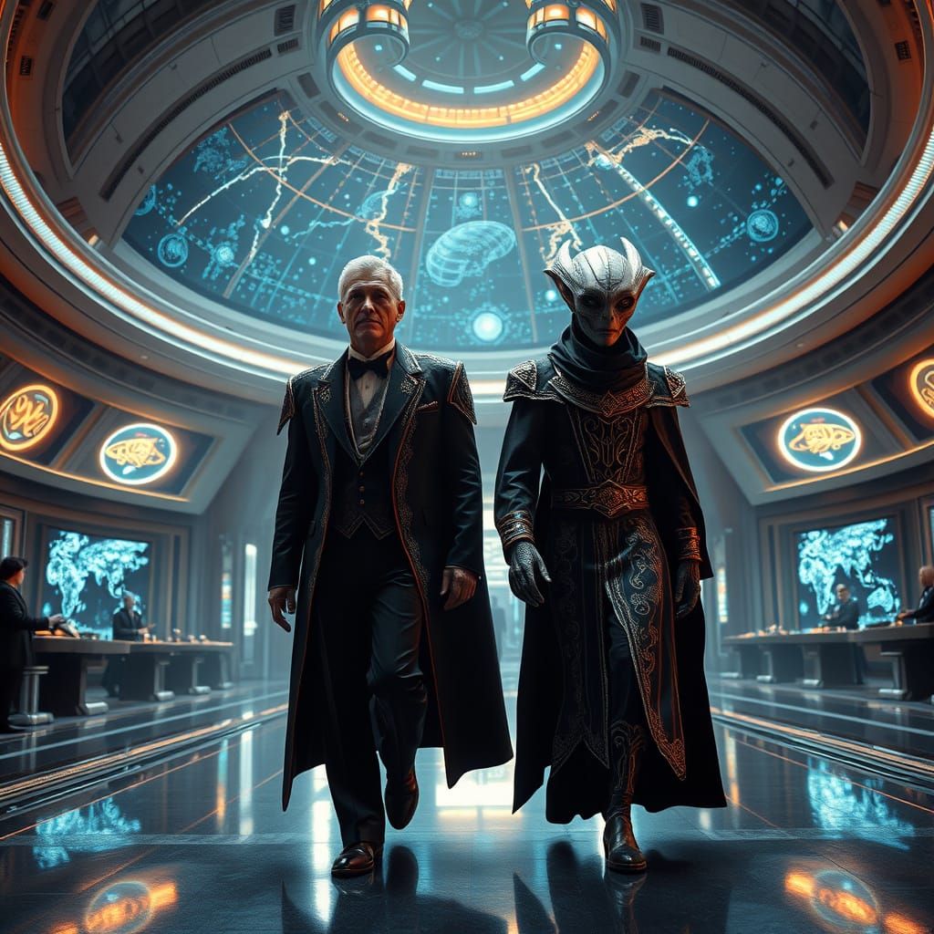 Dignified Ambassadors Enter Grand Interstellar Con... - AI Art