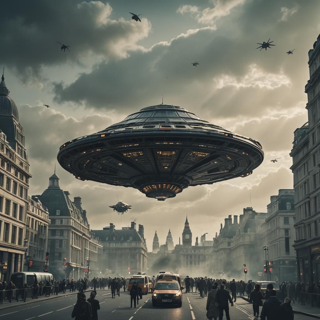 Alien ship landing on London - AI Generated Artwork - NightCafe Creator