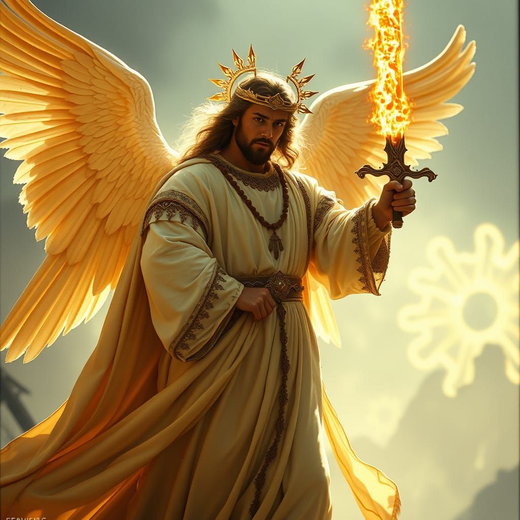 Golden Archangel Gabriel, Radiant with Divine Fire - AI Art