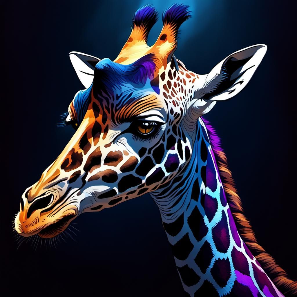 giraf-f-f - Gothic Giraffe Portrait in Vibrant, Triadic Colo...