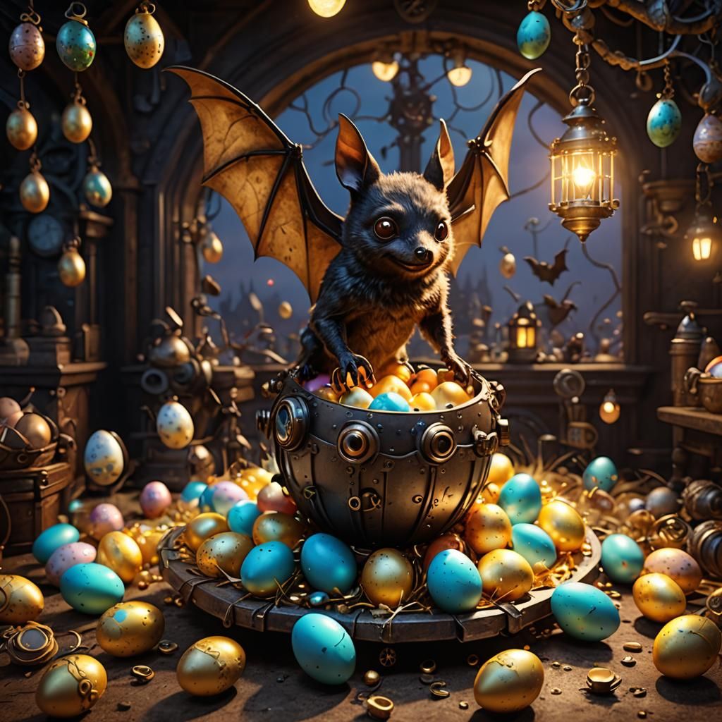 The Easter Bat leaving eggs for the little ones, volumetric lighting ...