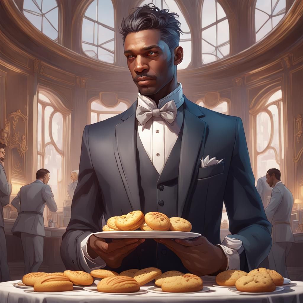 android butler in a suit serving biscuite - AI Generated Artwork ...