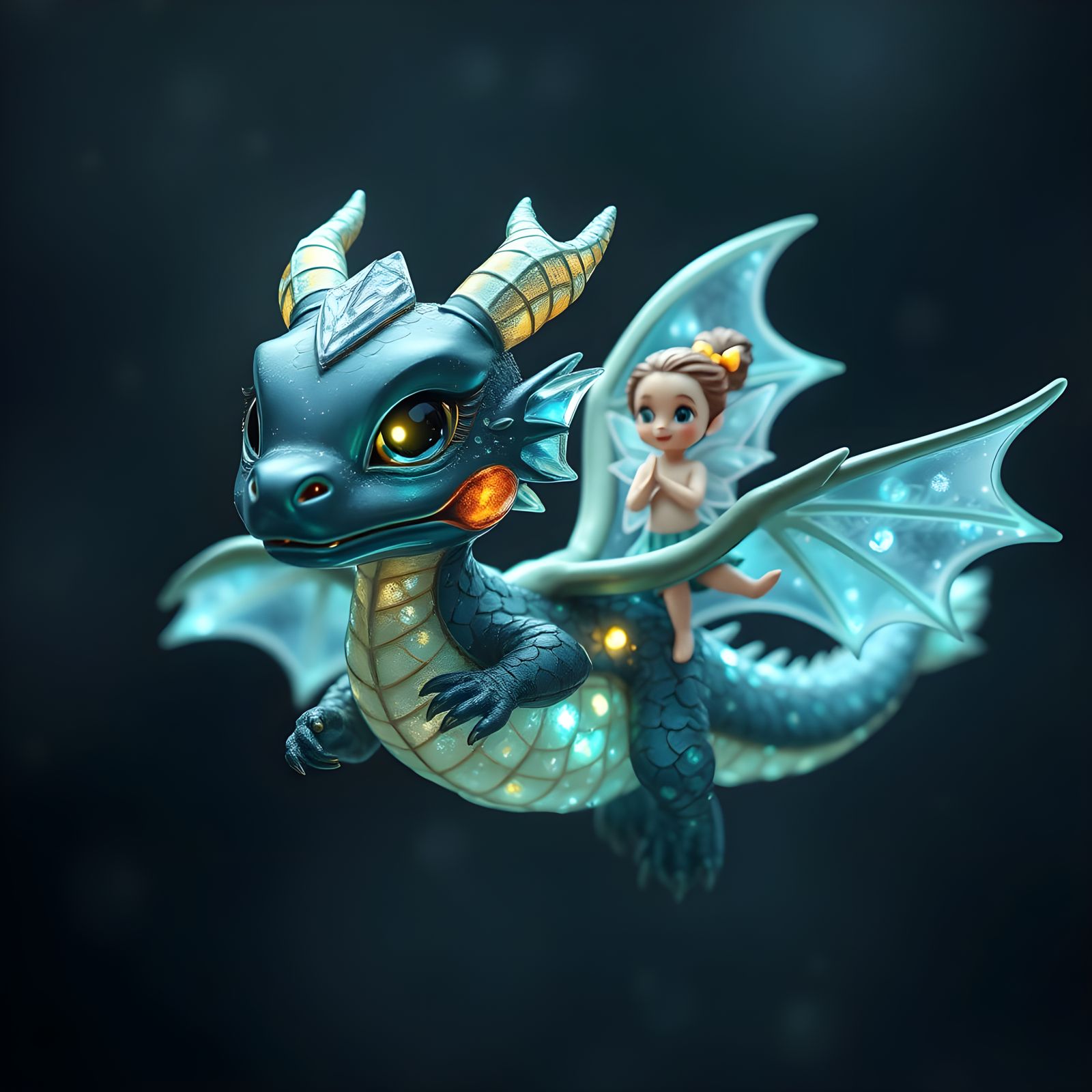 a living chibi dragon hovering in the air. of a...