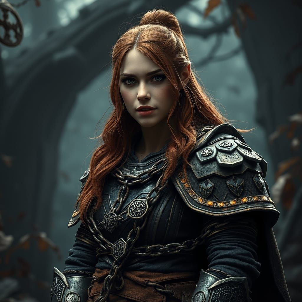 Sturdy Female Dwarf Priestess in Shadowdark Armor - AI Art