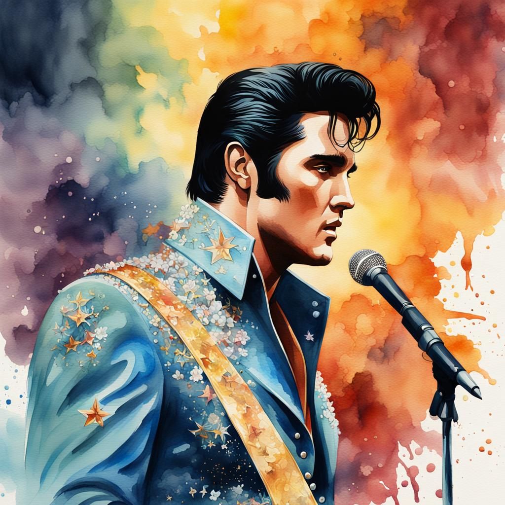 Watercolor profile painting of Elvis Presley - AI Generated Artwork ...