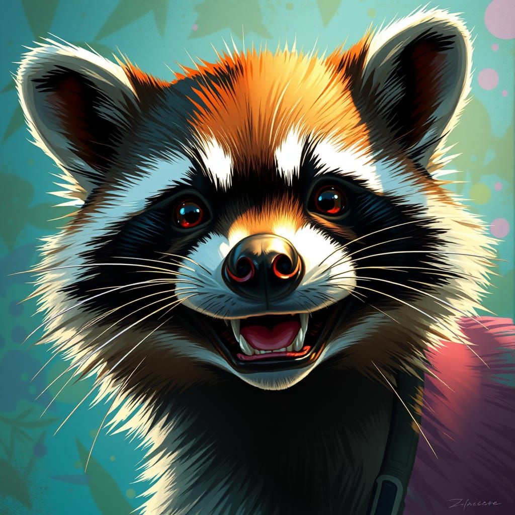 Smiling Raccoon - Anthropomorphic Raccoon in Whimsical Dyna...
