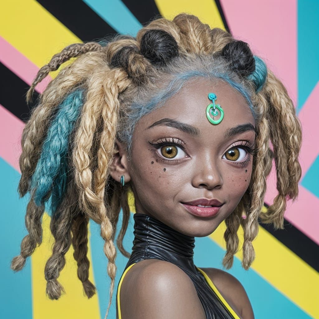 Female character #9 - Vibrant Chibi Alien with Dreadlocks an...