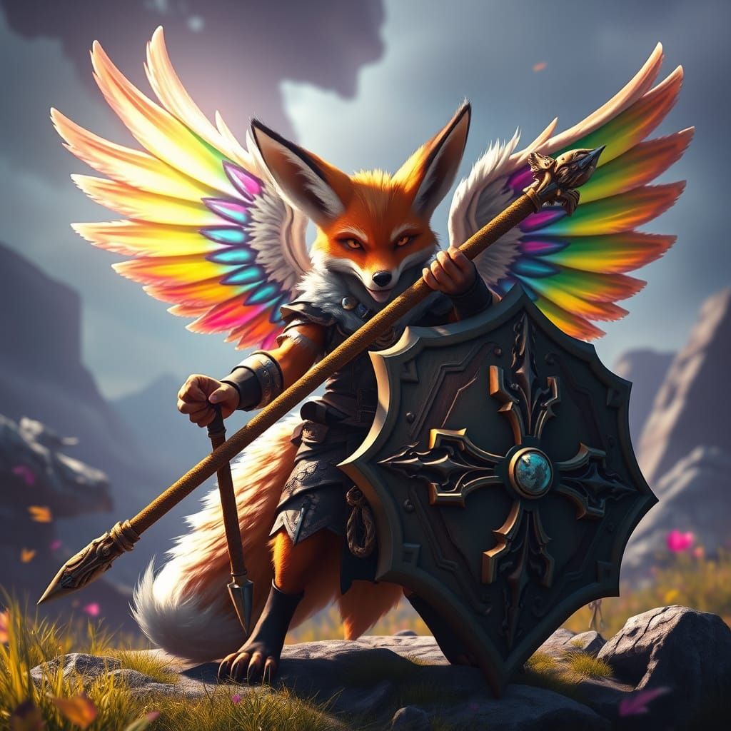 Heroic Fox in Vibrant Fantasy Realm - AI Art