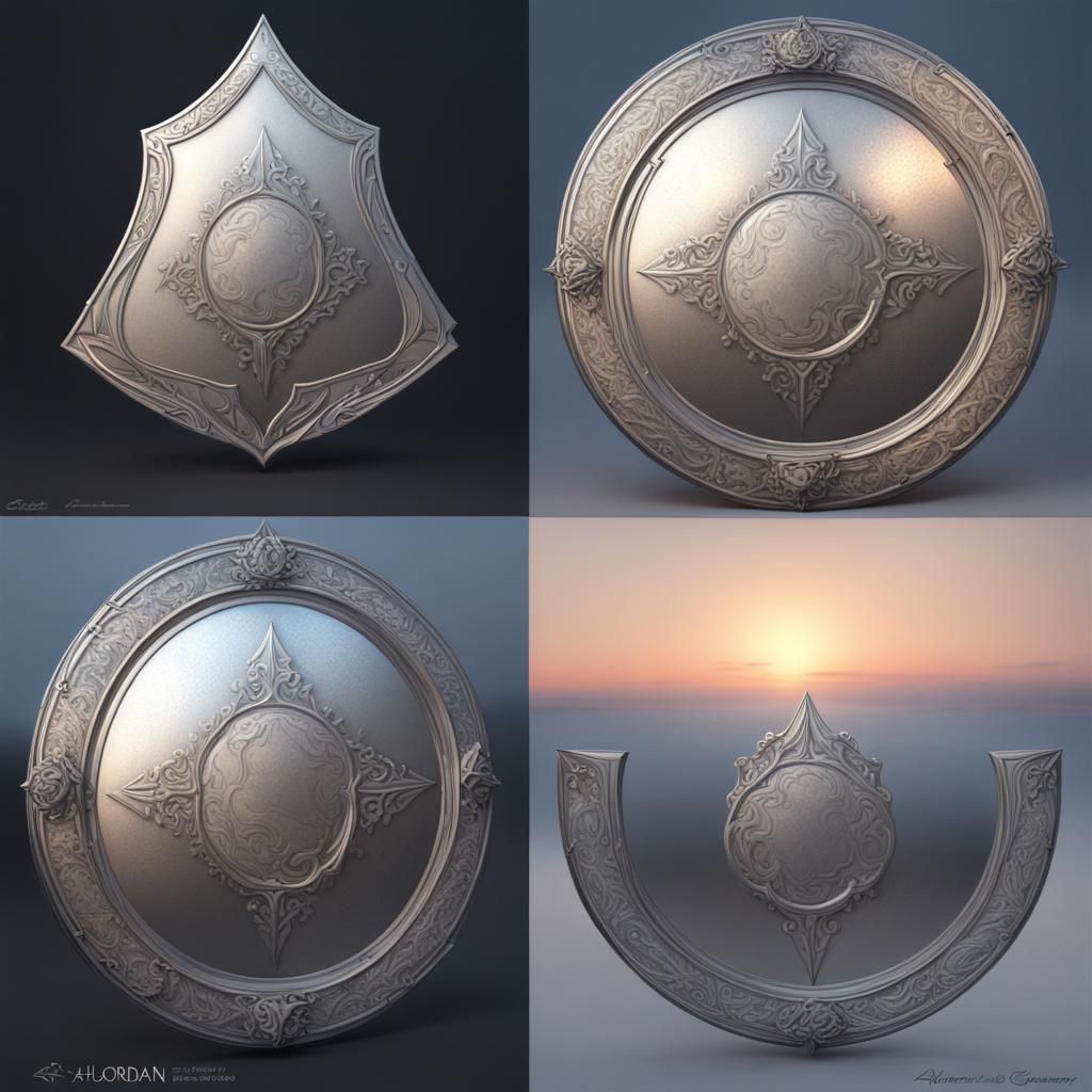 Silver shield made of silver light at dawn watercolors 8k resolution ...