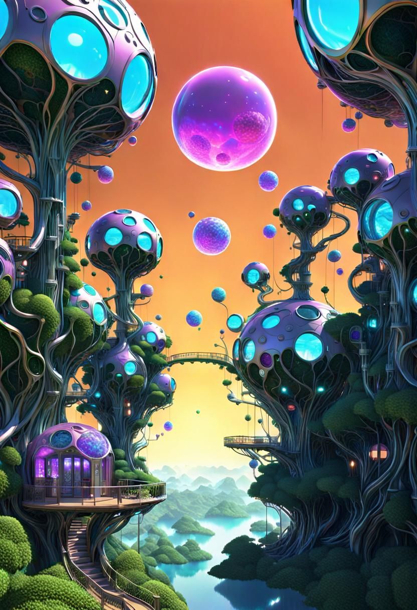 Bubble treehouse village - AI Generated Artwork - NightCafe Creator