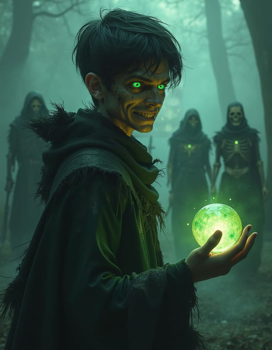 Young necromancer - Evil Necromancer Portrait in a Foggy Bat...