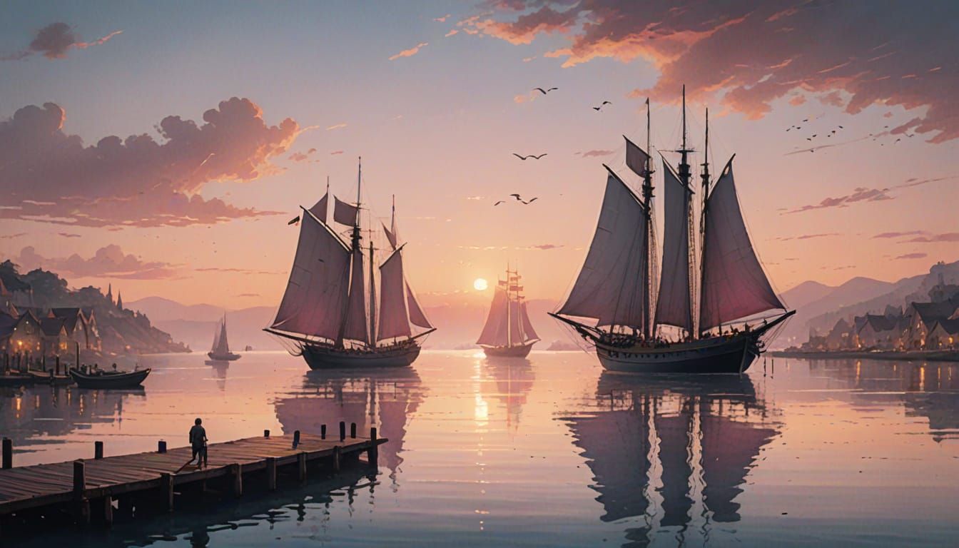 Elven Port City at Twilight: Watercolor-Inspired M... - AI Art