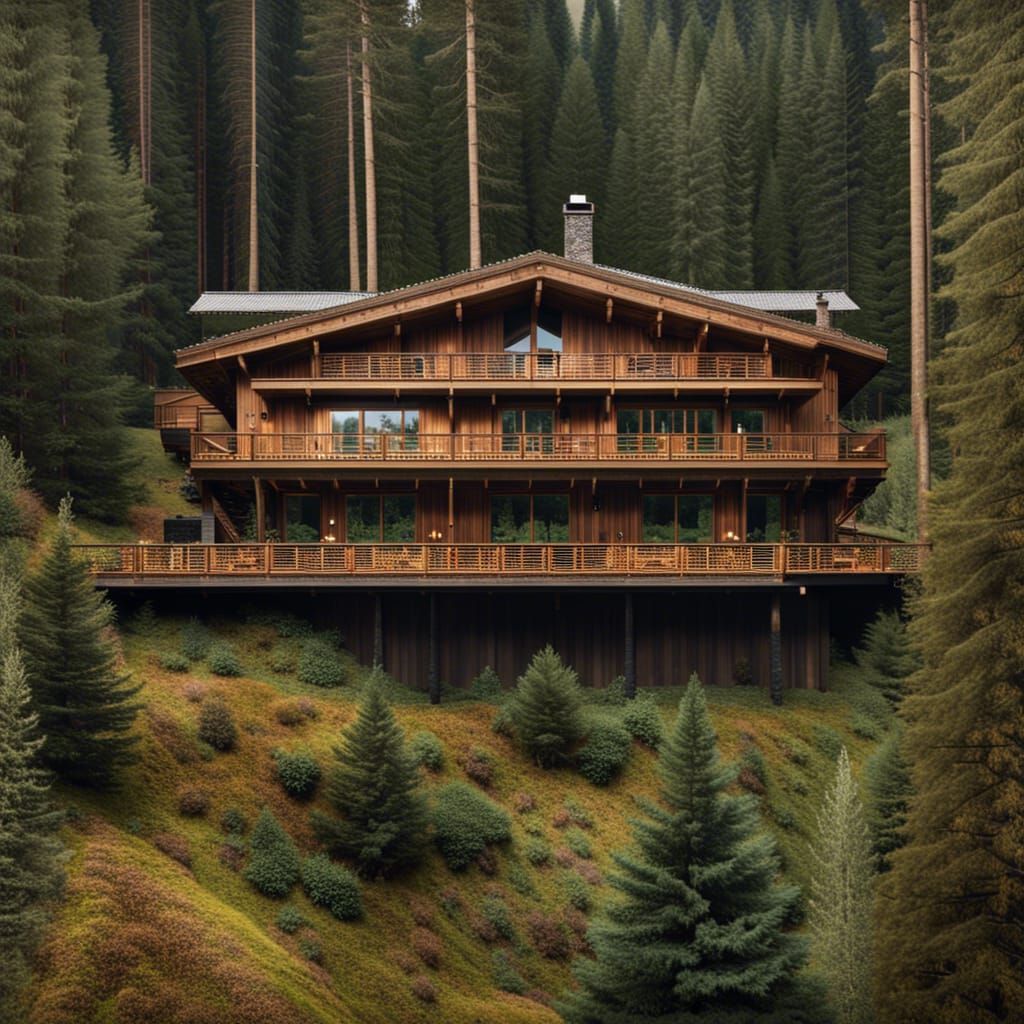 a gargantuan chalet in a forest - AI Generated Artwork - NightCafe Creator