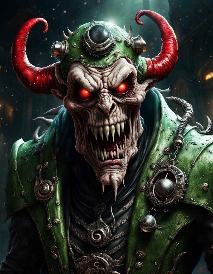 Ethereal Demon in Tattered Santa Claus Attire, Dev... - AI Art