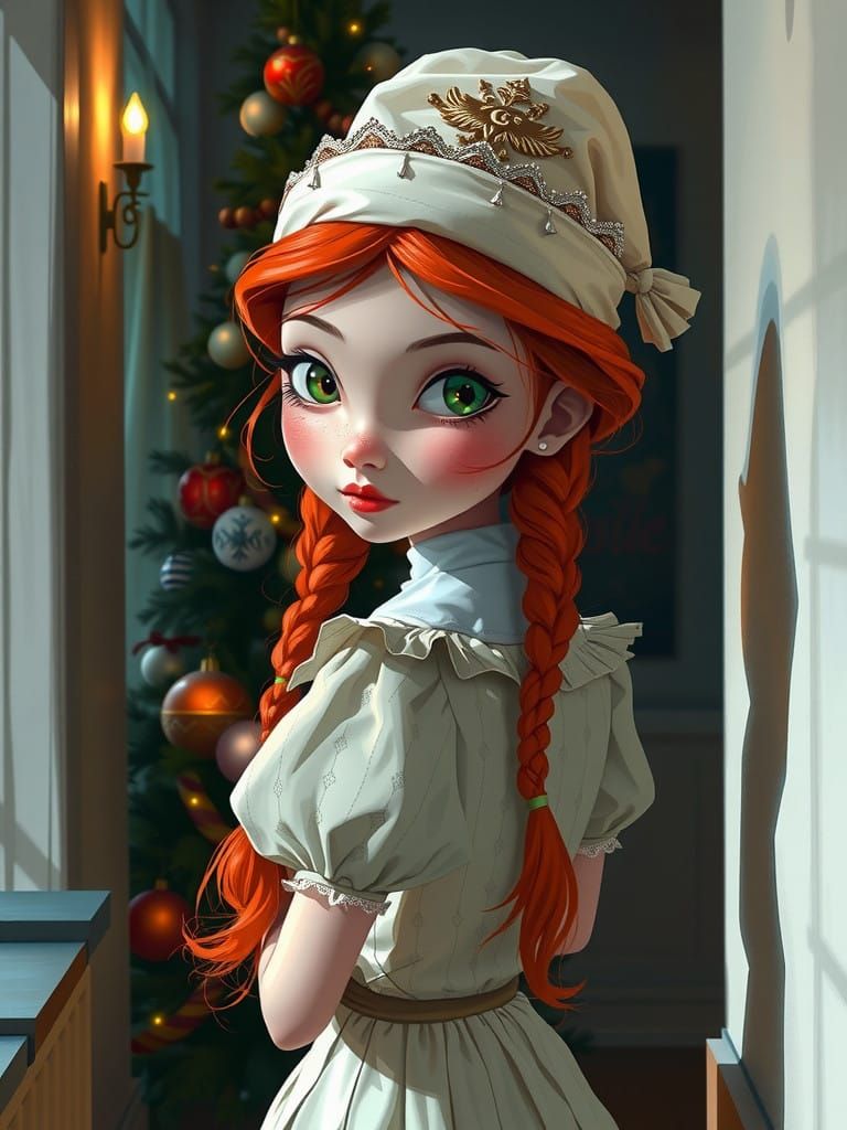 rear view, back view, slightly turned head, girl, blush, braid, russian ...