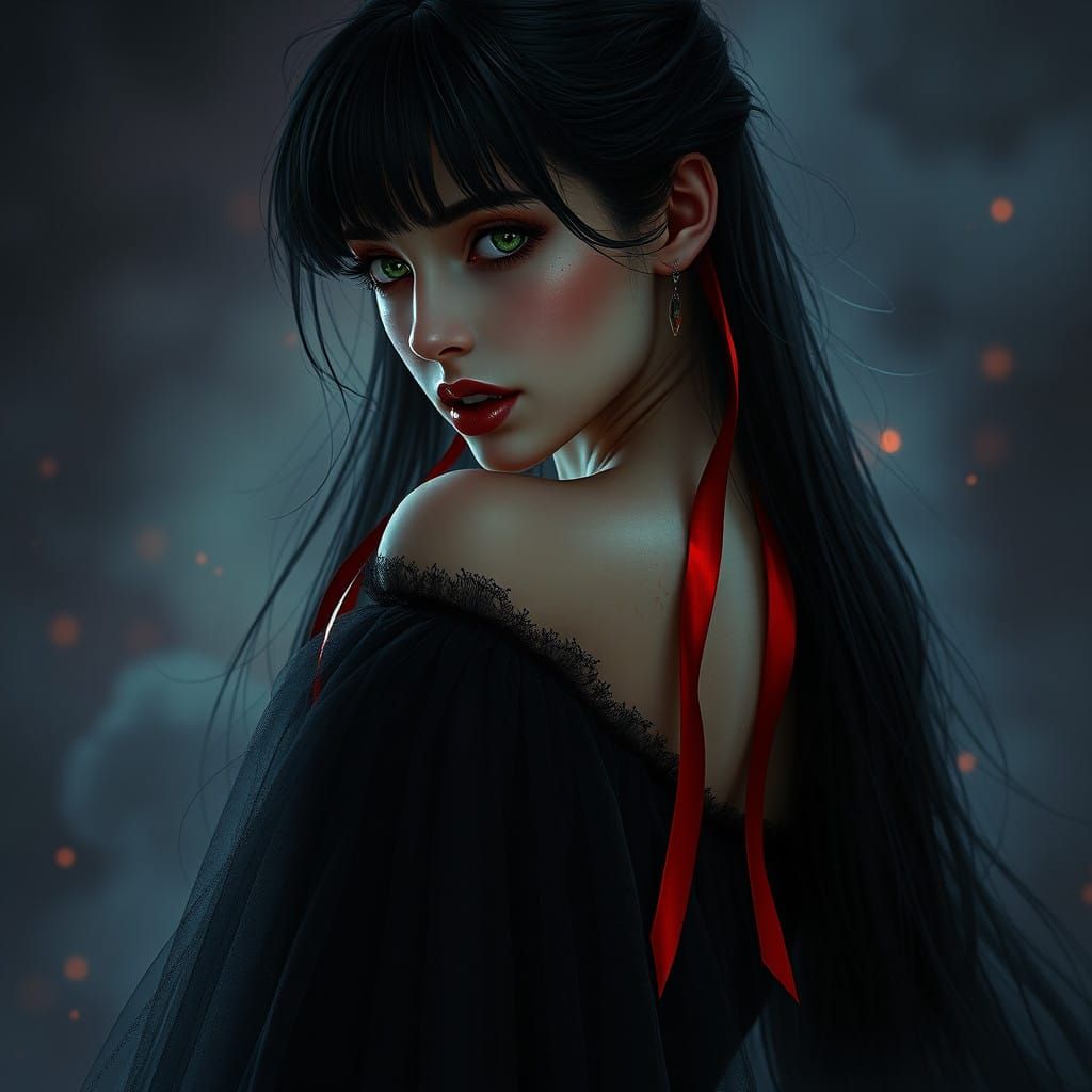 Ethereal Vampire Portrait in Dark, Mystical Style - AI Art