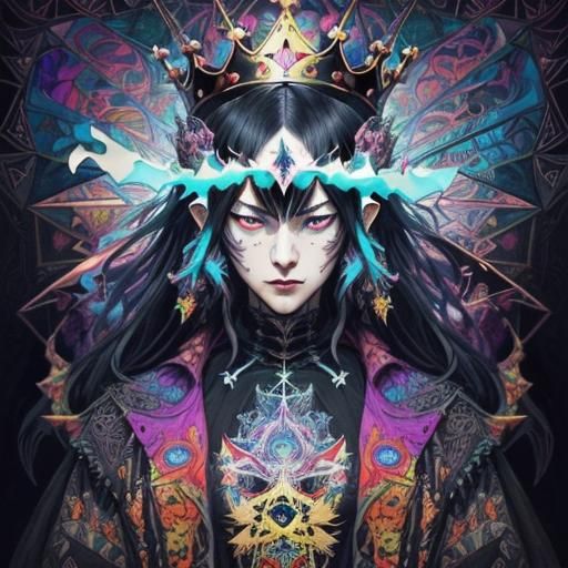 (Hyper detailed artwork of a evil king with scowl on his face and black ...