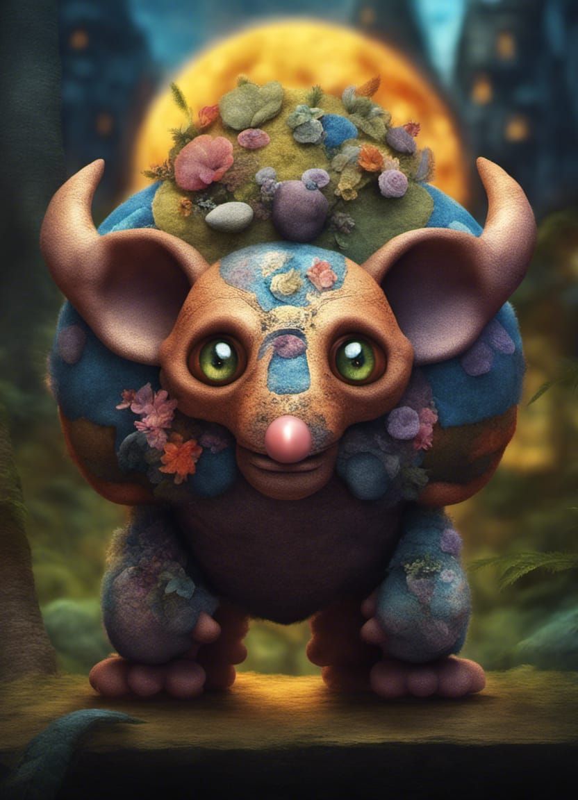 plush fluffy patchwork creature, by 3D textile collage artist ...