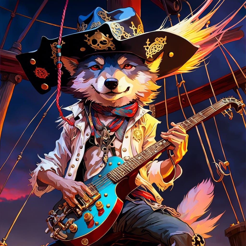 The Party Rockstar Pirate-Wolf - AI Generated Artwork - NightCafe Creator