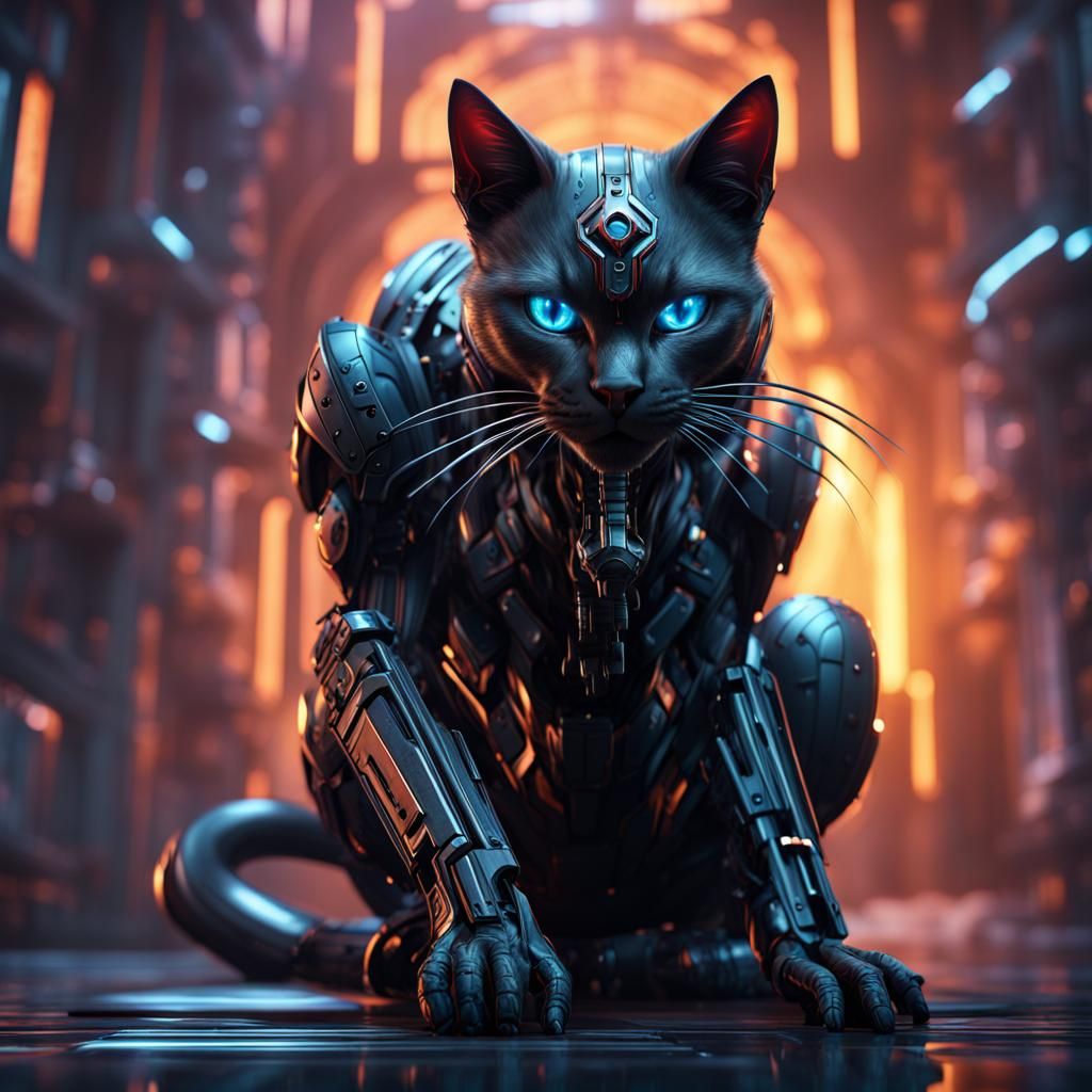 black cyber cat - AI Generated Artwork - NightCafe Creator