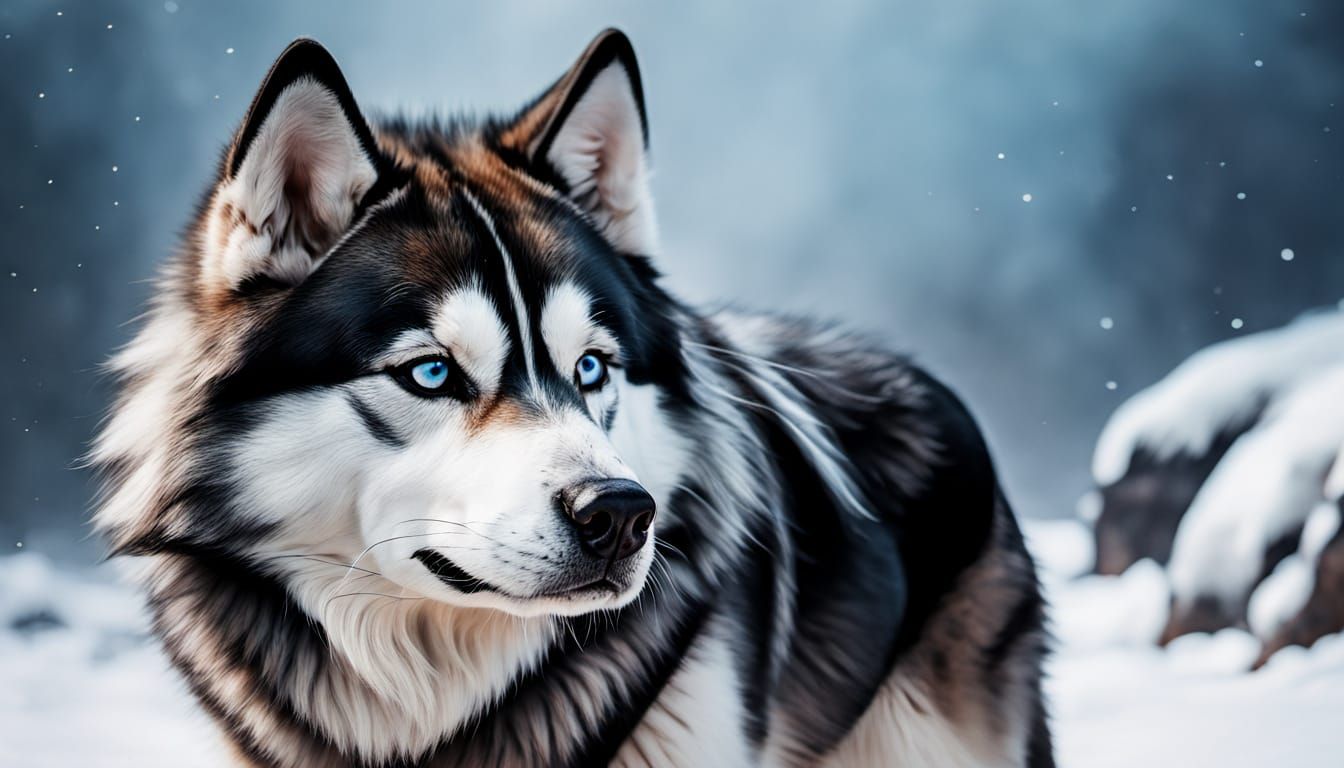 Majestic Black and White Wolf Portrait in Hyper-Re... - AI Art