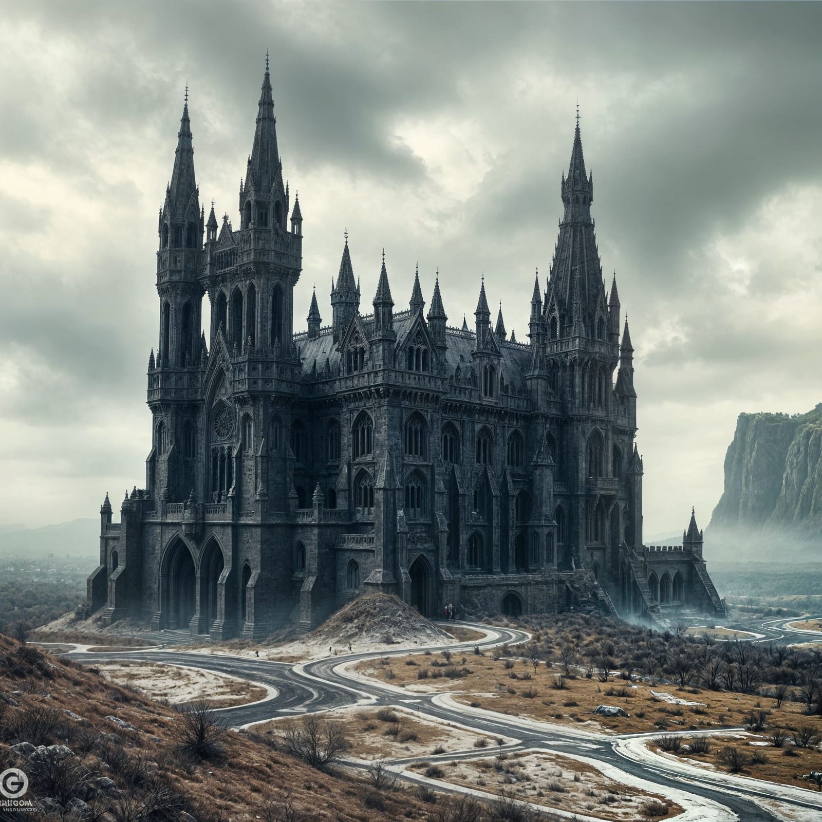 Ethereal Castle in Dark Fantasy Style - AI Art