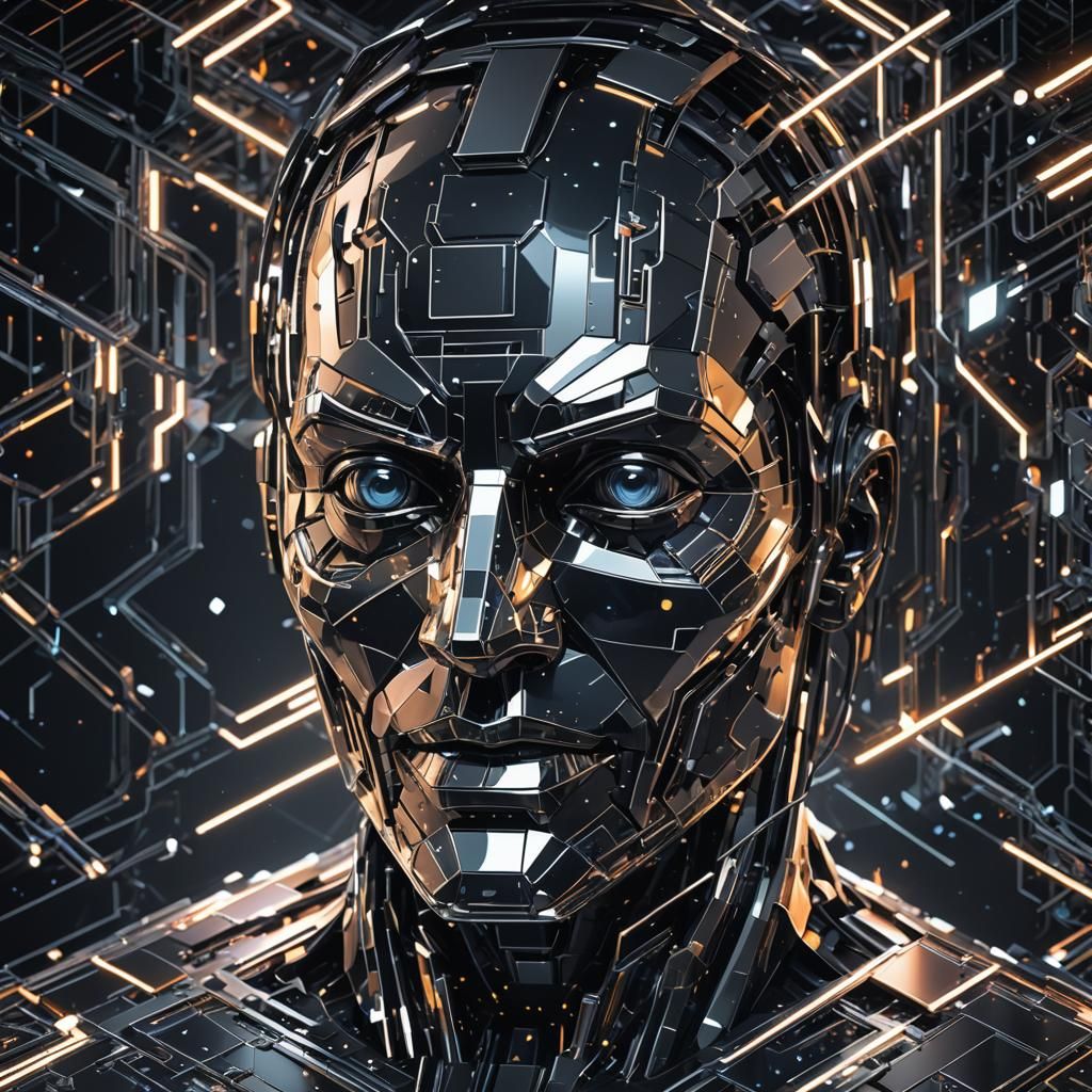 Retro-Futuristic Tesseract Face in Neon Noir Low-P... - AI Art