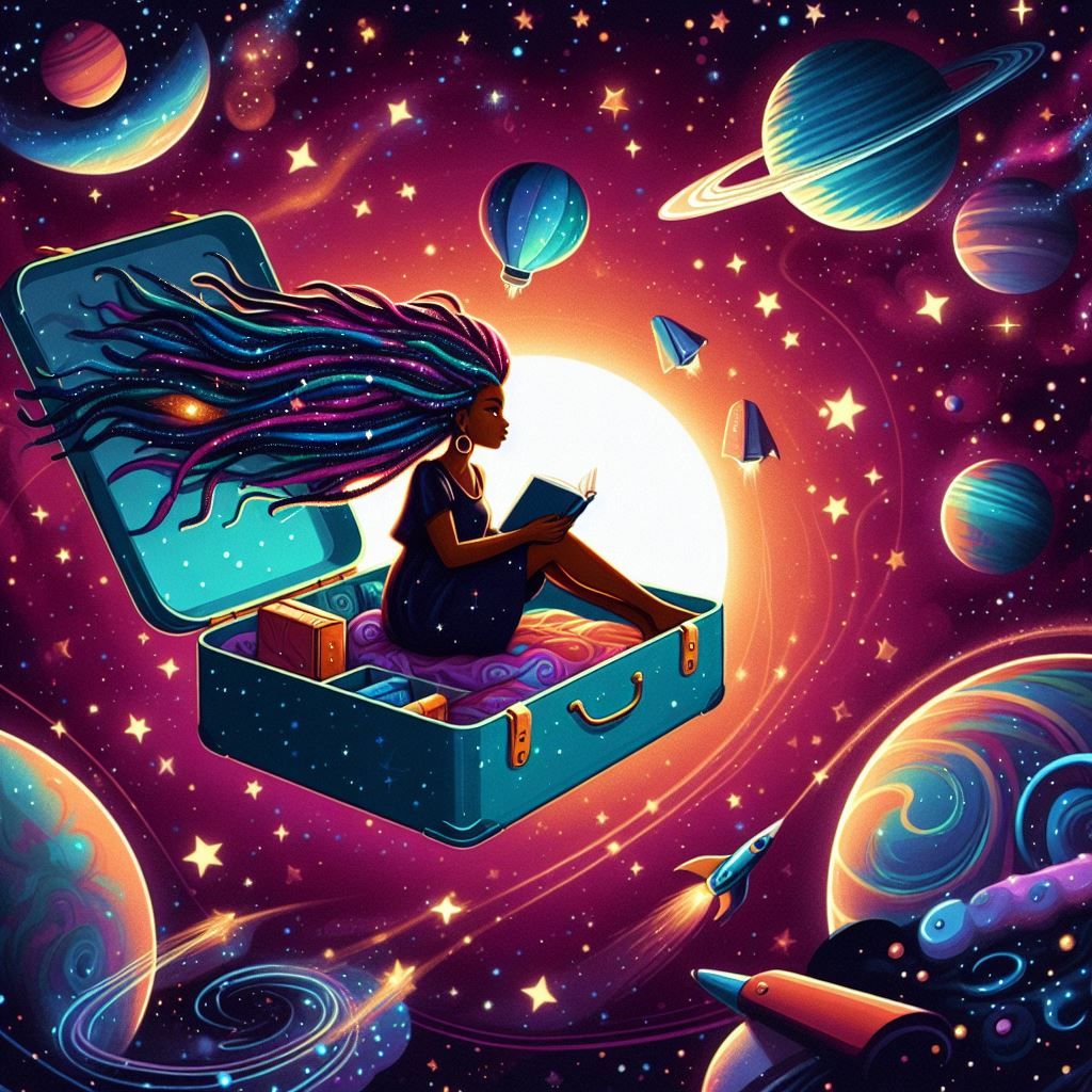 girl in a box in the cosmos - AI Generated Artwork - NightCafe Creator