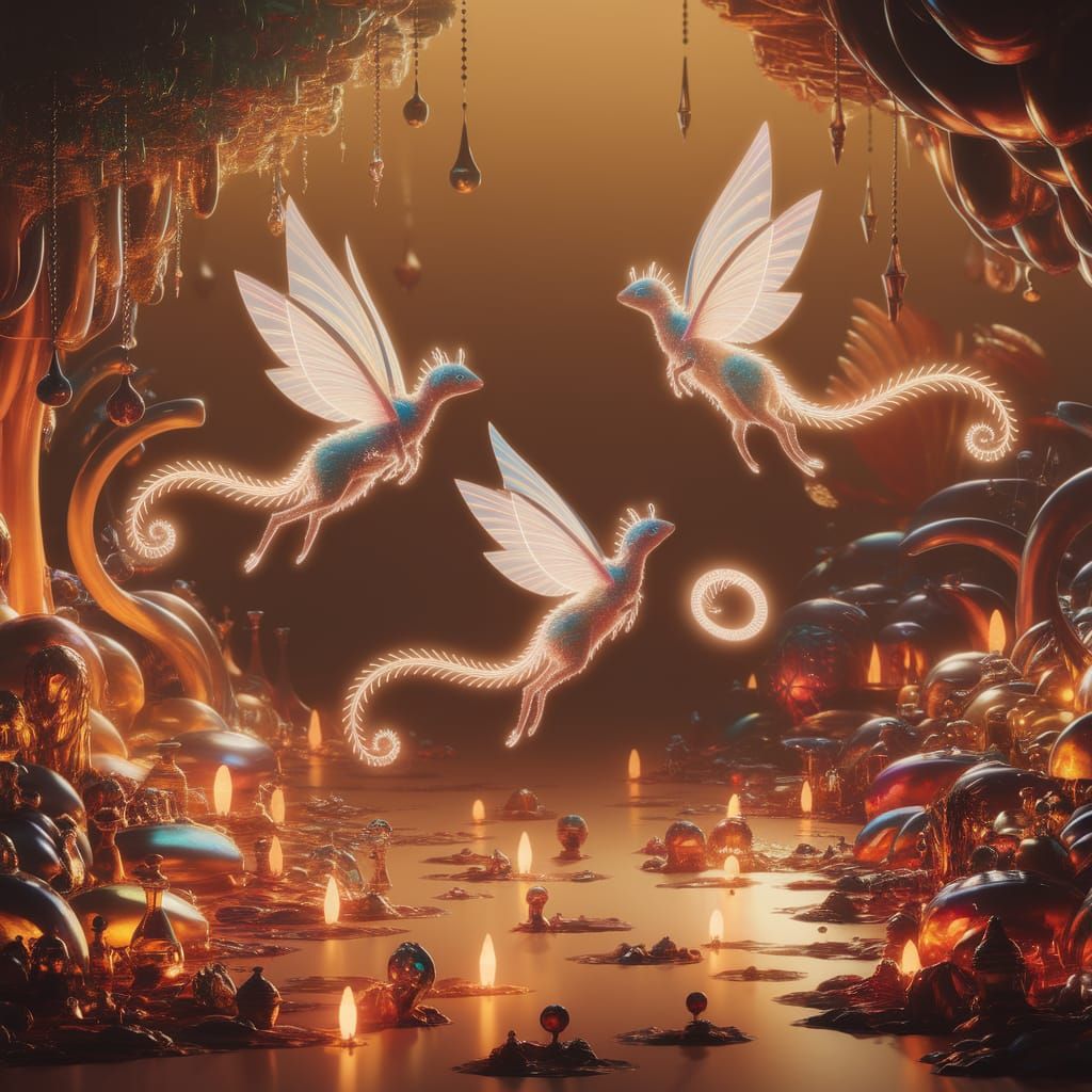 Ethereal Biome Creatures Dance in a Glowing, Iride... - AI Art