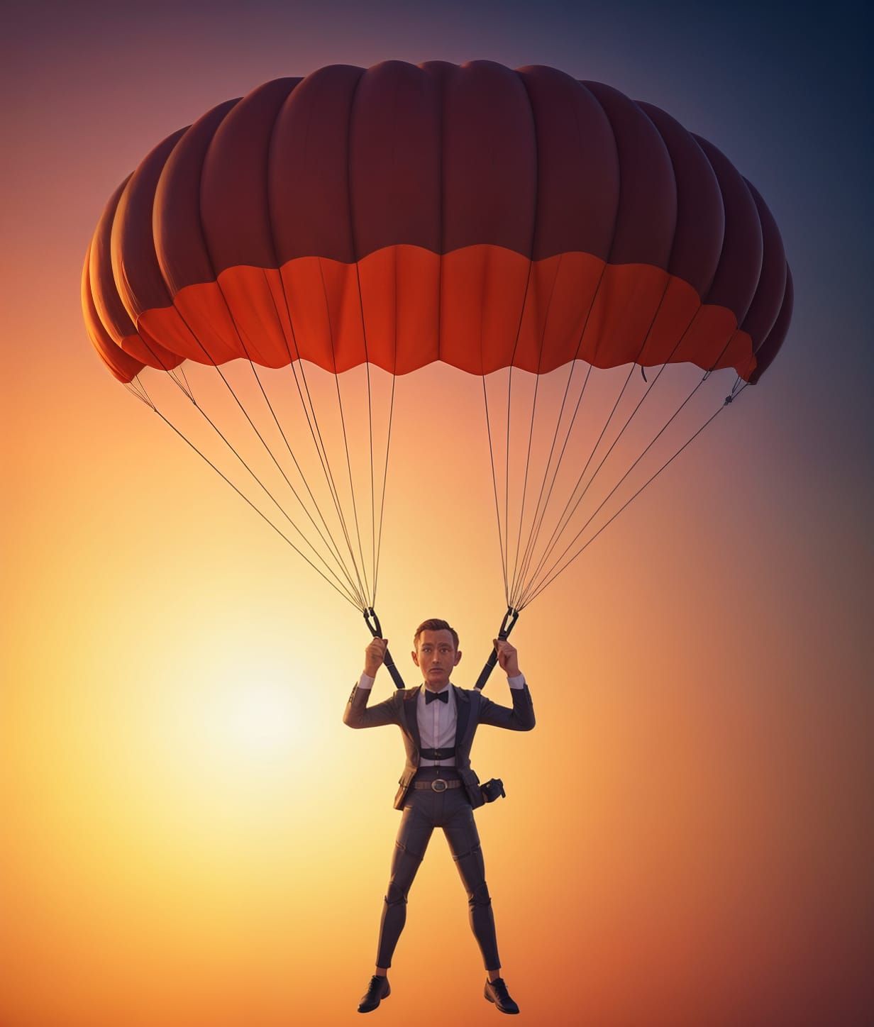 James Bond parachutes from a plane reimagined in animated cartoon style ...