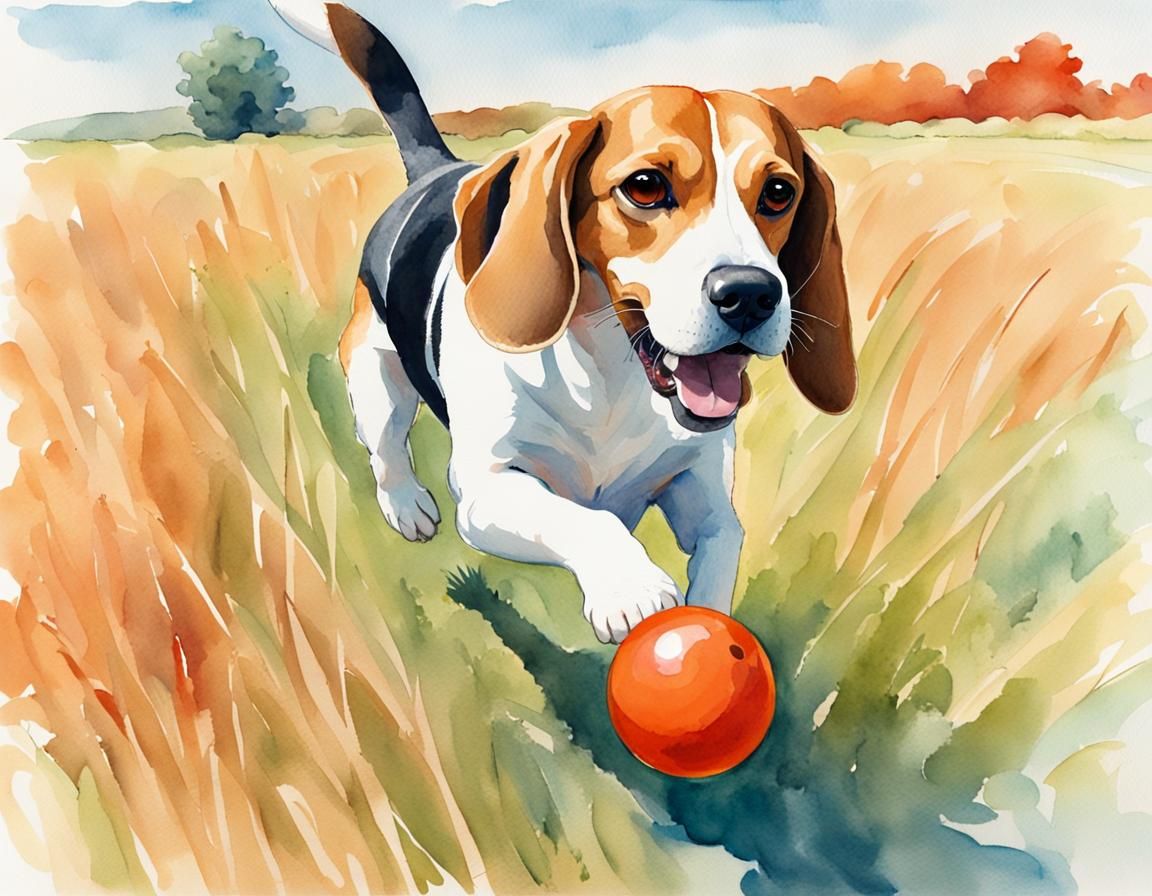 The beagle and the ball. - AI Generated Artwork - NightCafe Creator