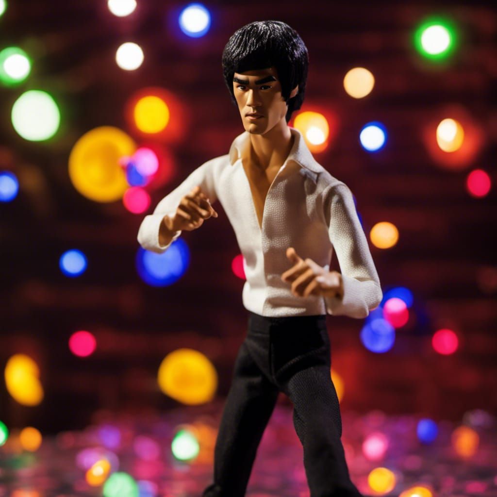 a stop motion puppet of actor Bruce Lee dancing at a Disco Club - AI ...