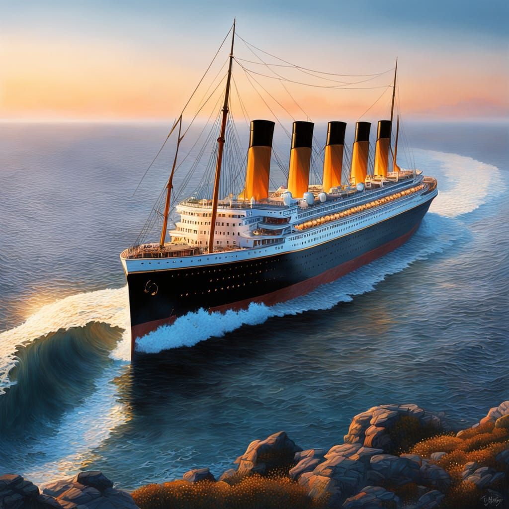 titanic - Vintage RMS Titanic in Romantic Realism
