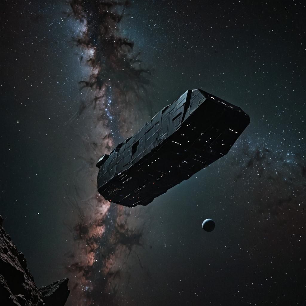 Mining barge leaving an asteroid - Surreal Futuristic Sci-Fi...