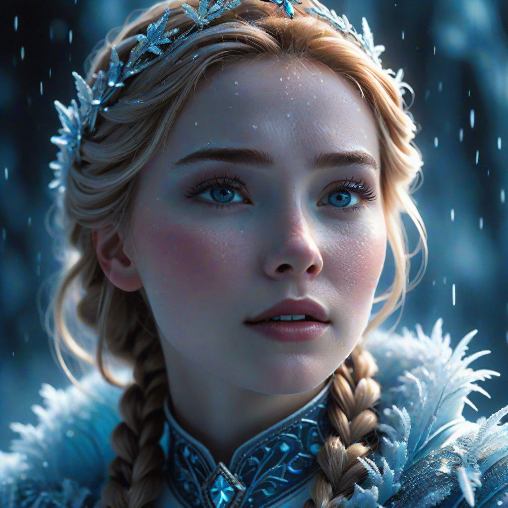 Face of ice princess that is frozen but alive