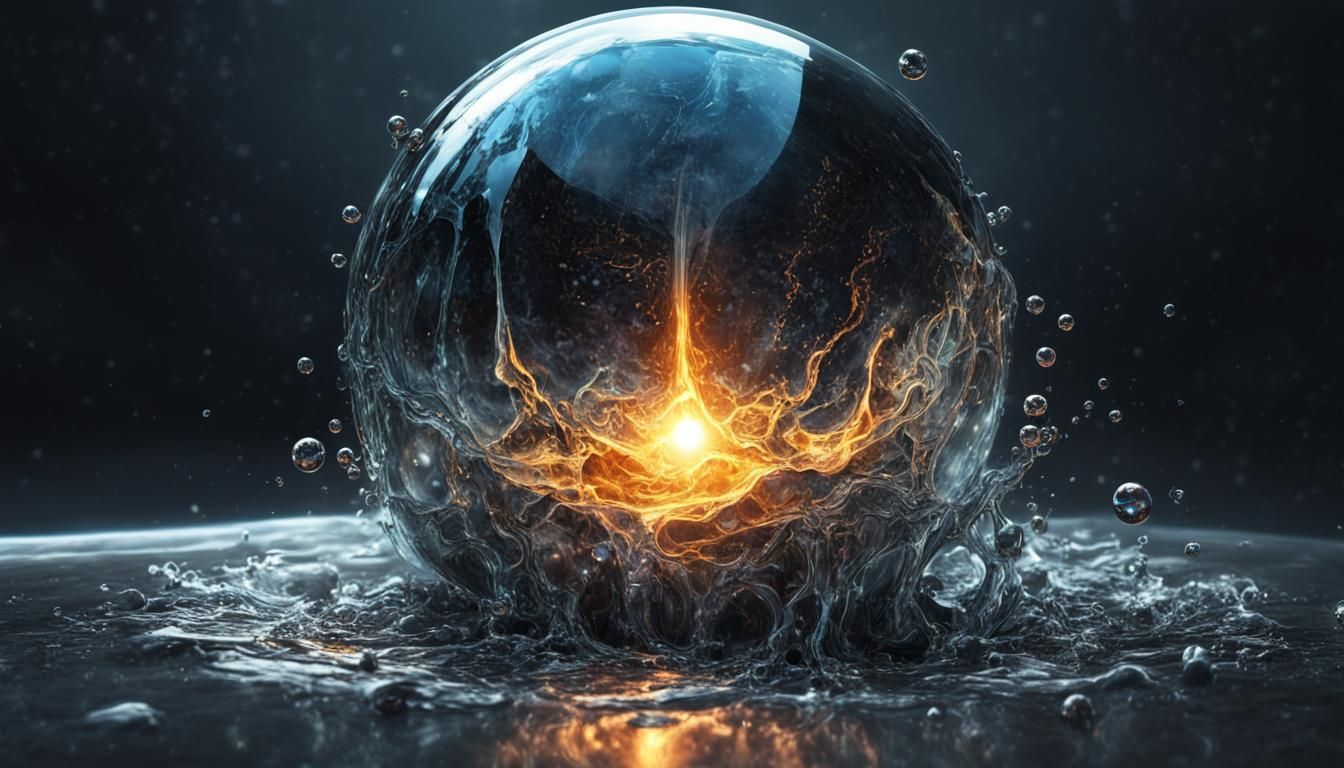 Melting metallic fluid bubble drops splash explosion - AI Generated ...