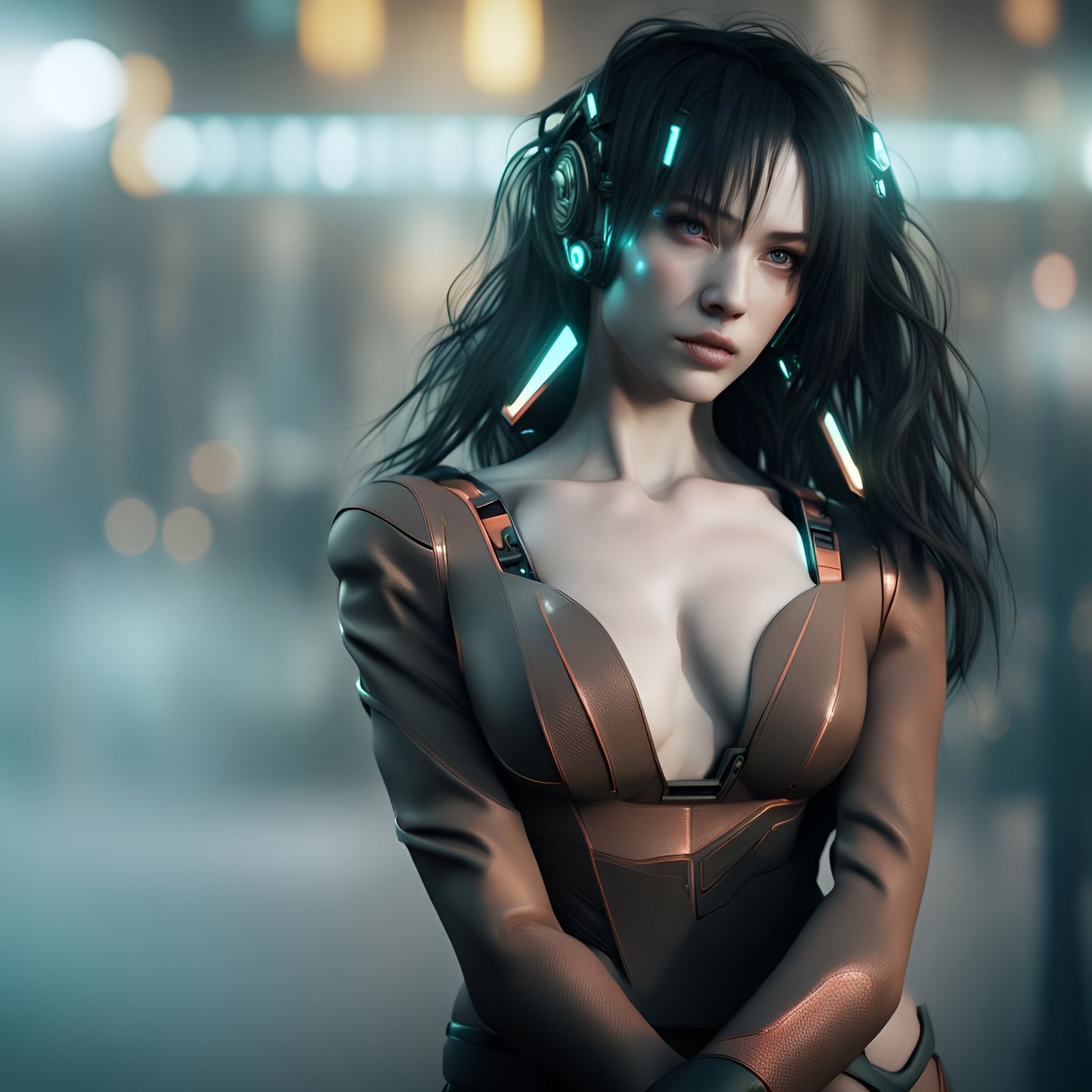 waist-up face portrait of in cybernetic armor, face visible, android ...