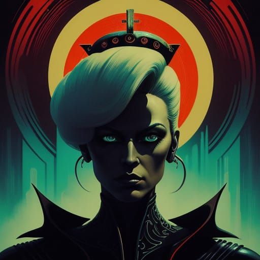 Ethereal Queen in Crimson Haze, Inspired by Lynchi... - AI Art