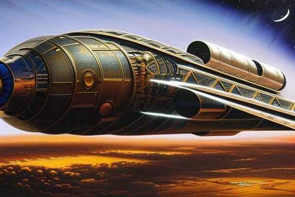 Steampunk interstellar spaceship heading for the stars steampunk engine ...