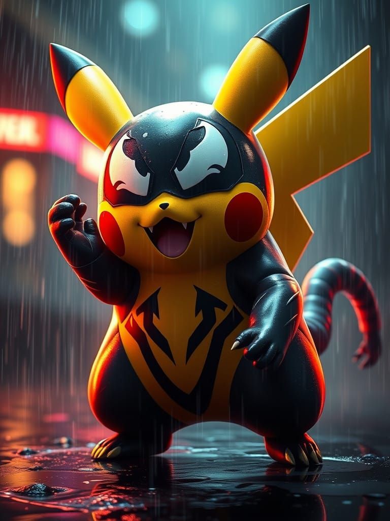 Pikachu in Dark Cyberpunk Aesthetic as Venom - AI Art