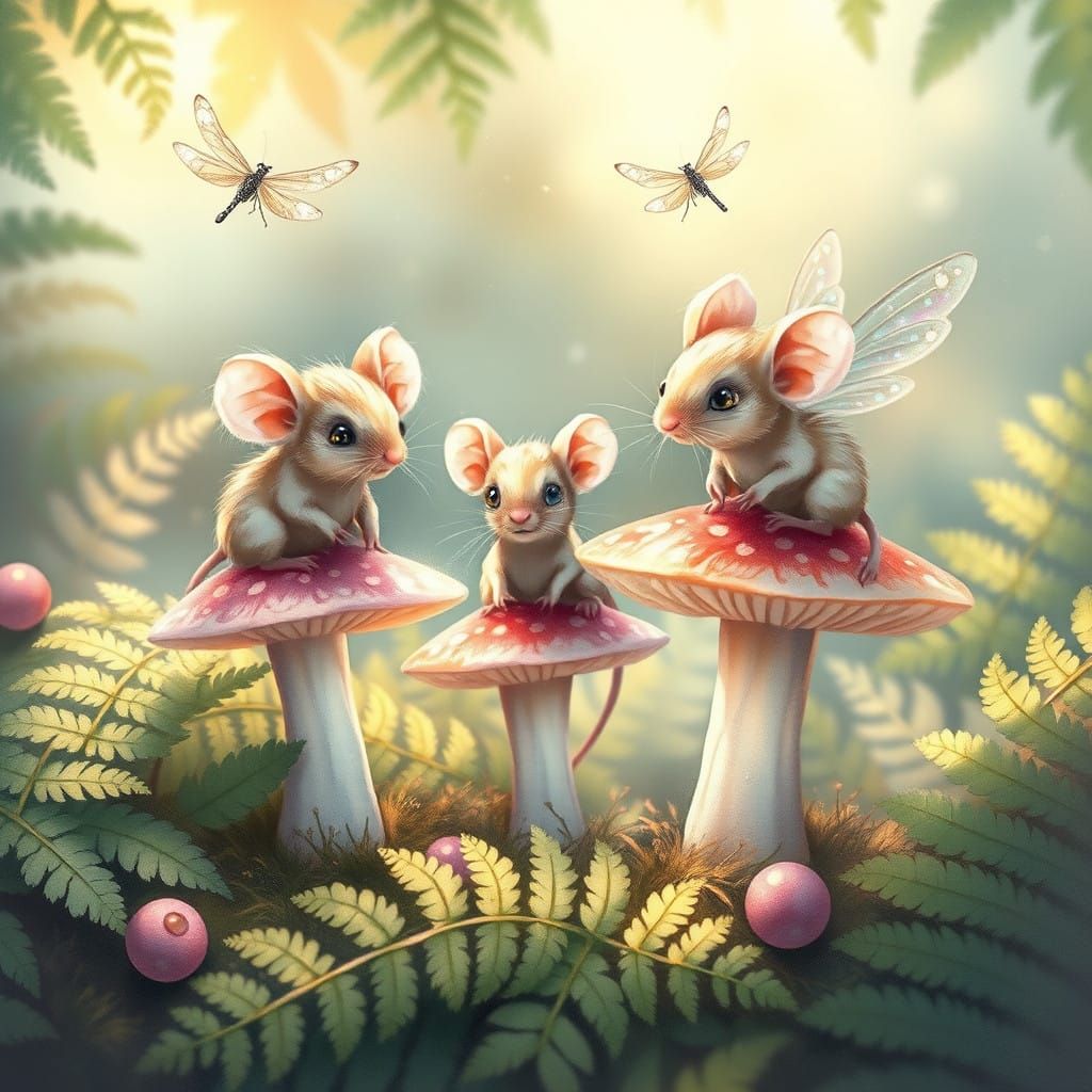 Fairy mice - Whimsical Fairy Mice in a Vibrant Forest