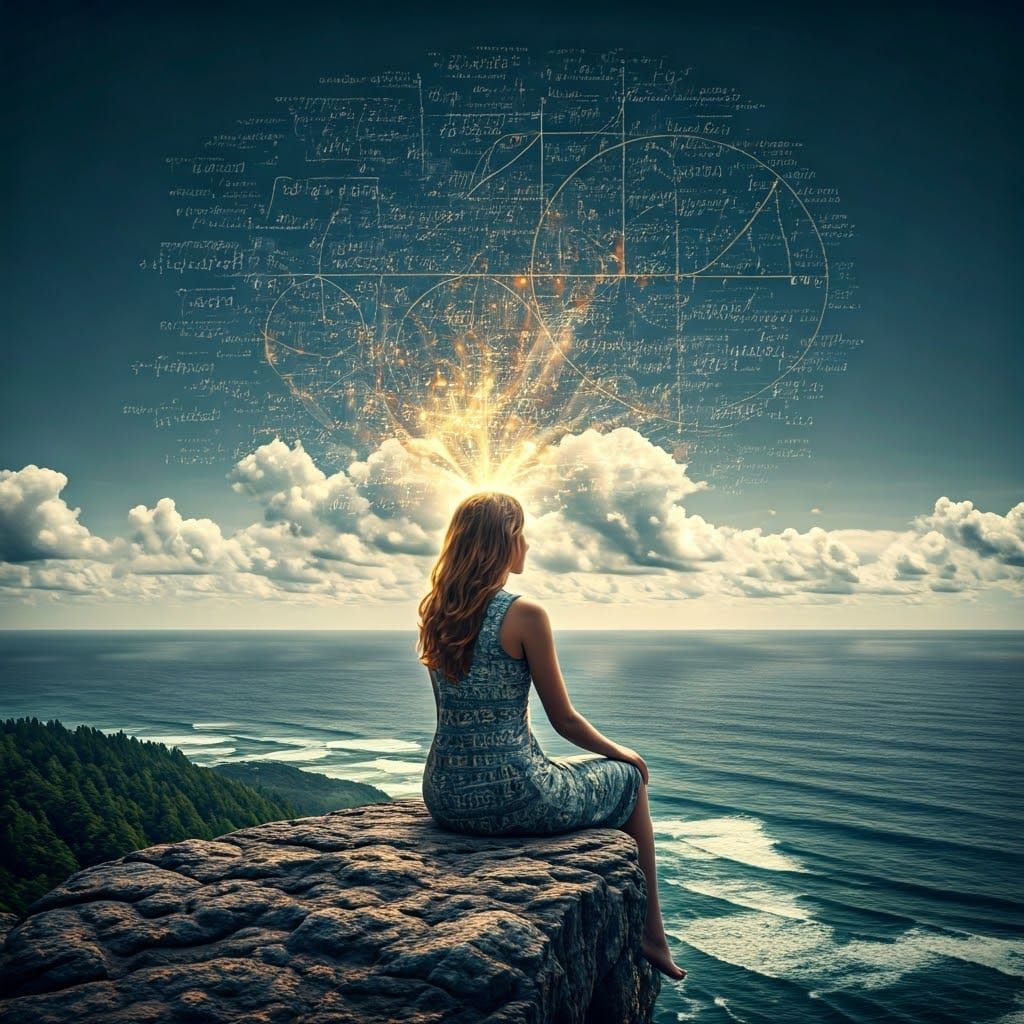 Ethereal Math Visionary Surrounded by Formulas and... - AI Art