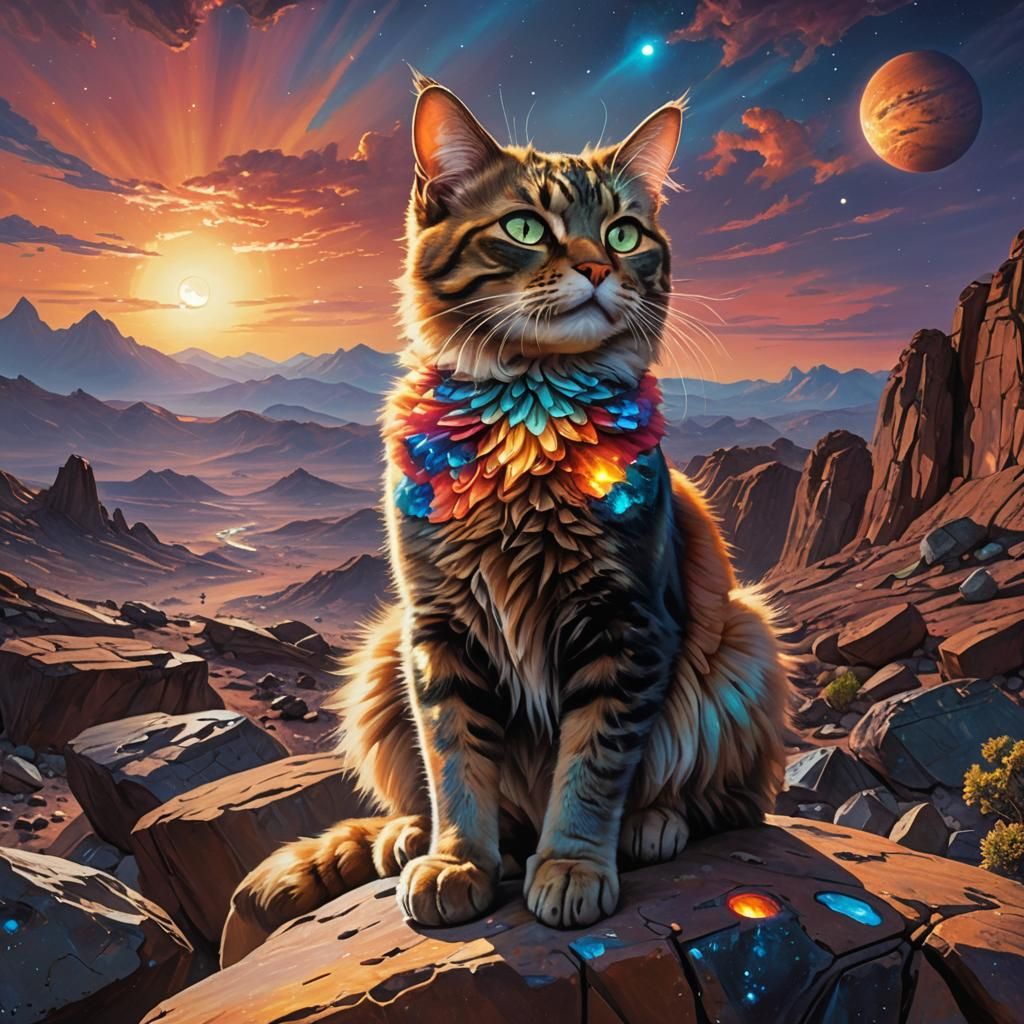 Alien cat - Hyperrealistic Alien Cat in Vibrant, Dual-Sun Ex...