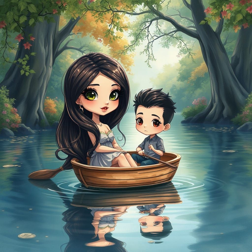 Pop surrealism, detailed of A beautiful chibi , woman ,brunette hair ...