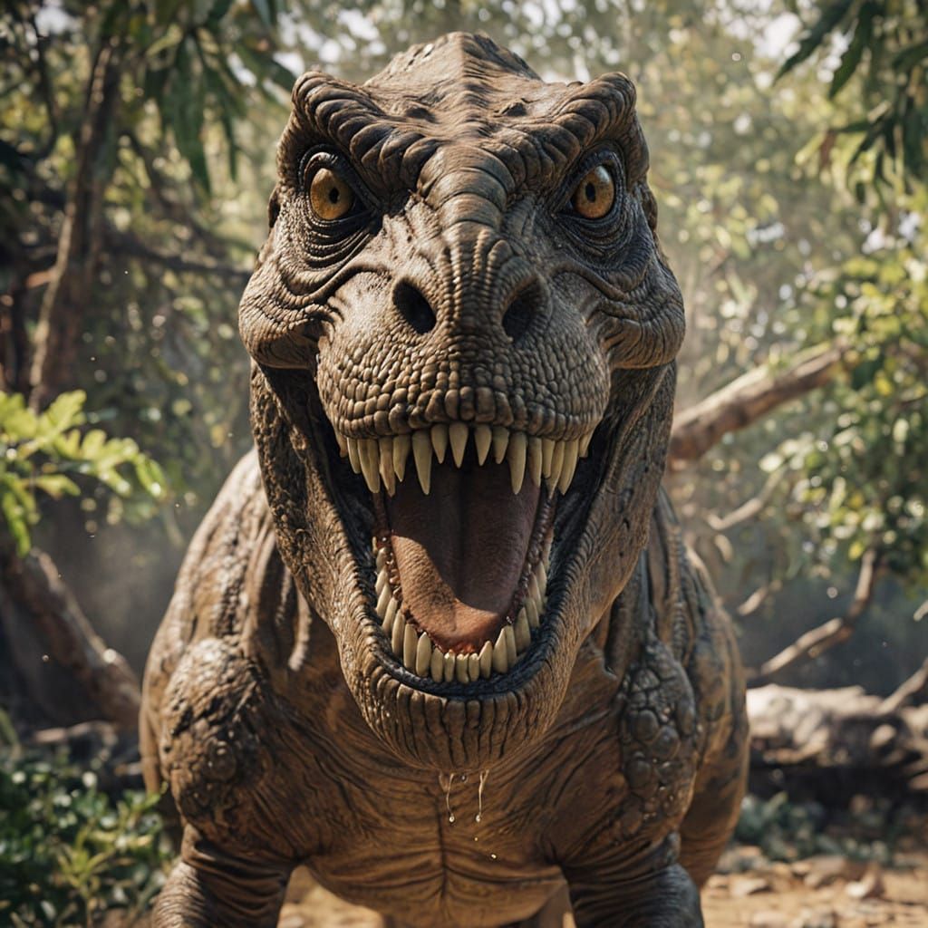 Surreal, Photorealistic T. Rex Portrait in Nightti... - AI Art