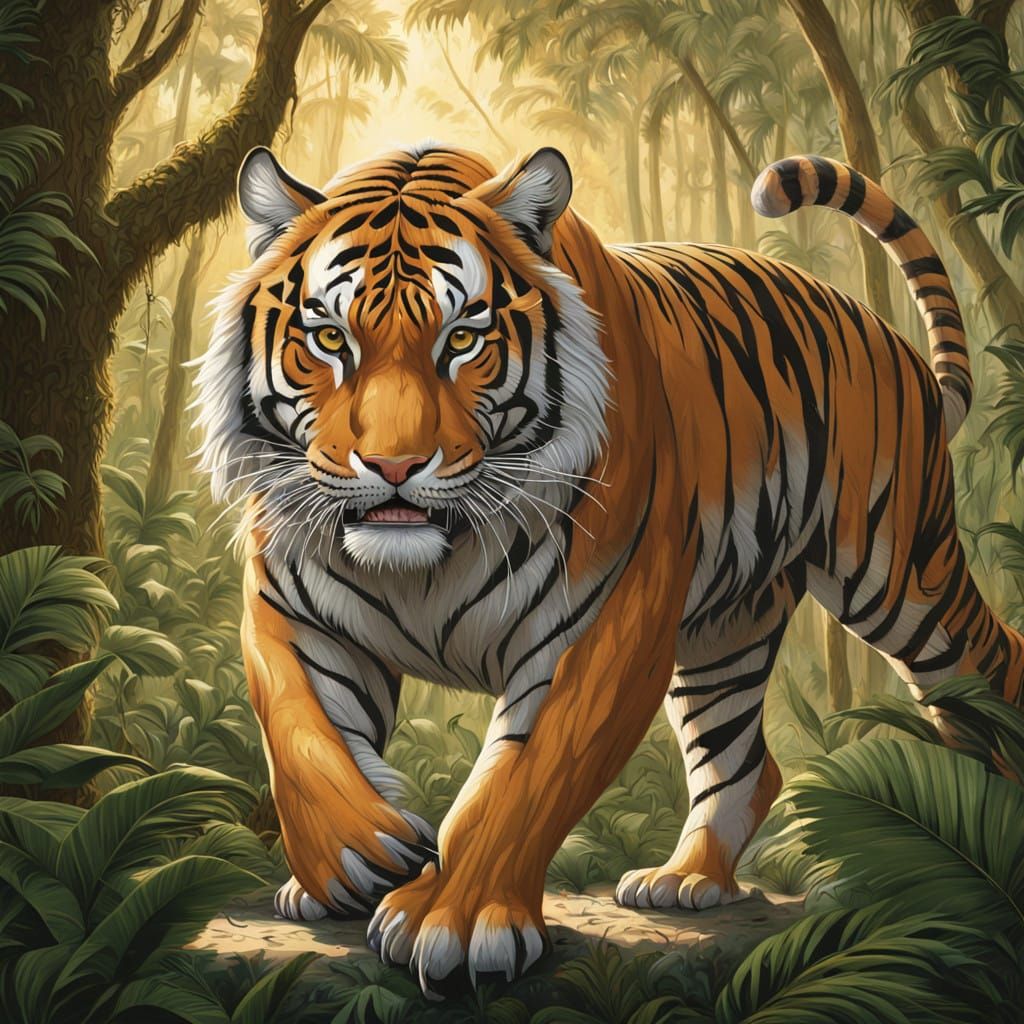 A tiger - Majestic Bengal Tiger in Hyperrealistic Jungle S...