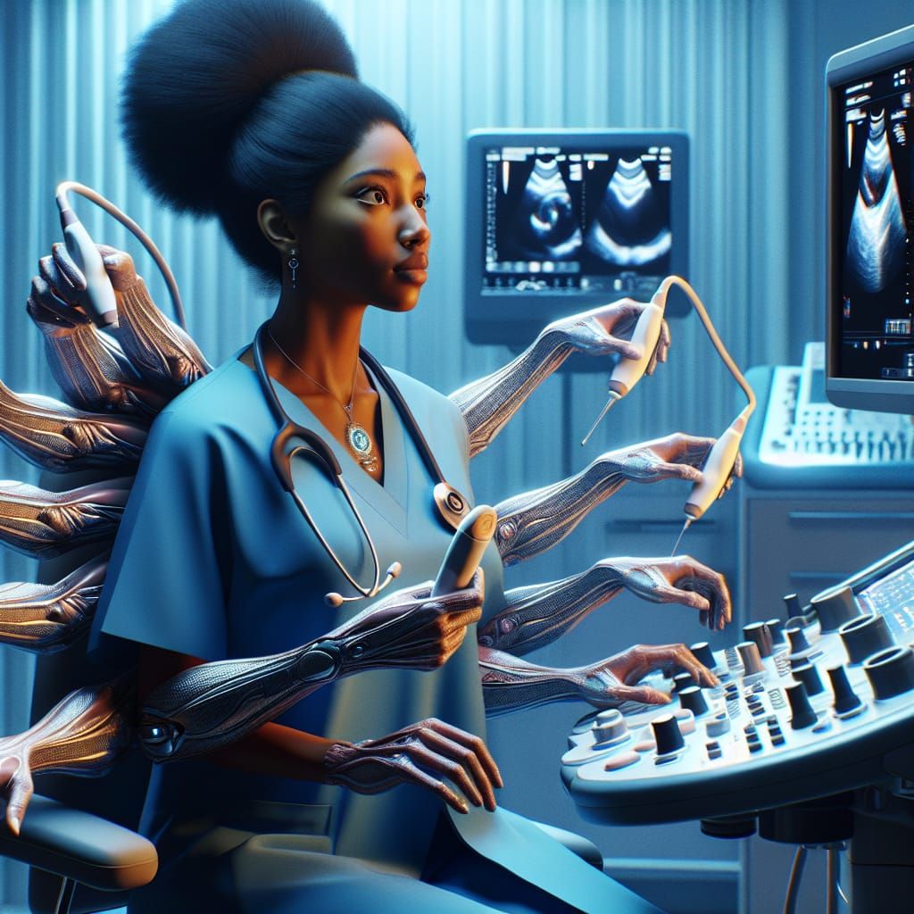 woman, doctor, with many hands, ultrasonographer at work, Artstation ...