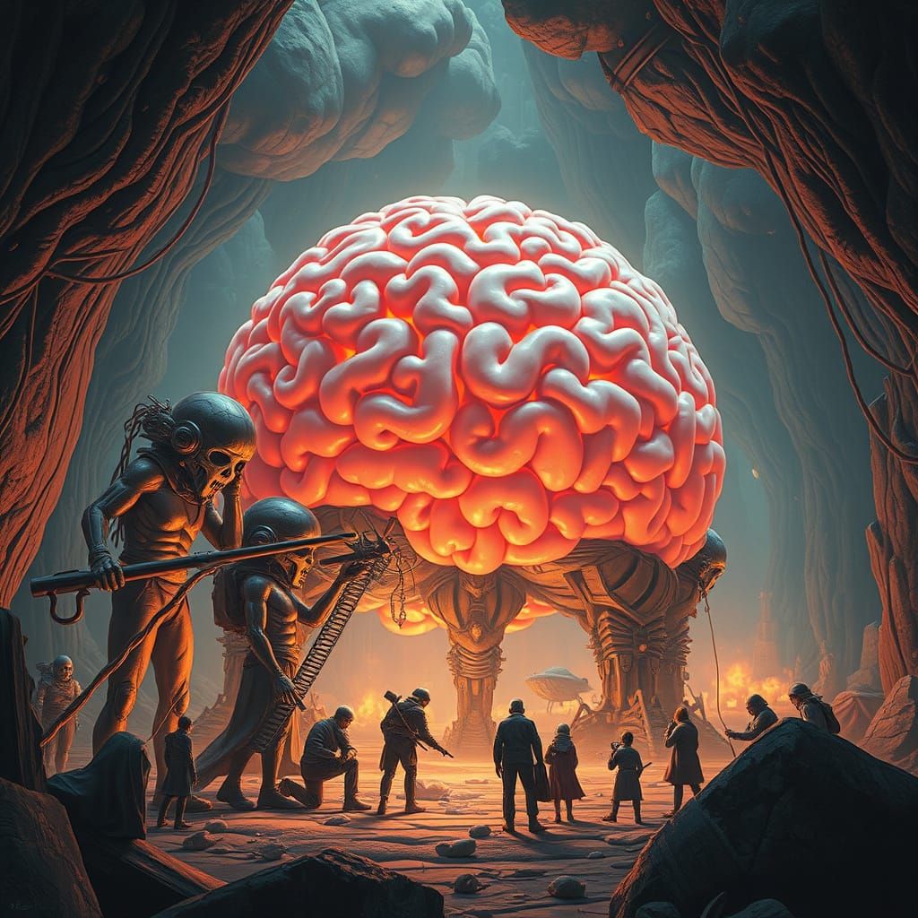 Surreal Concept Art of Giants Crafting a Glowing B... - AI Art